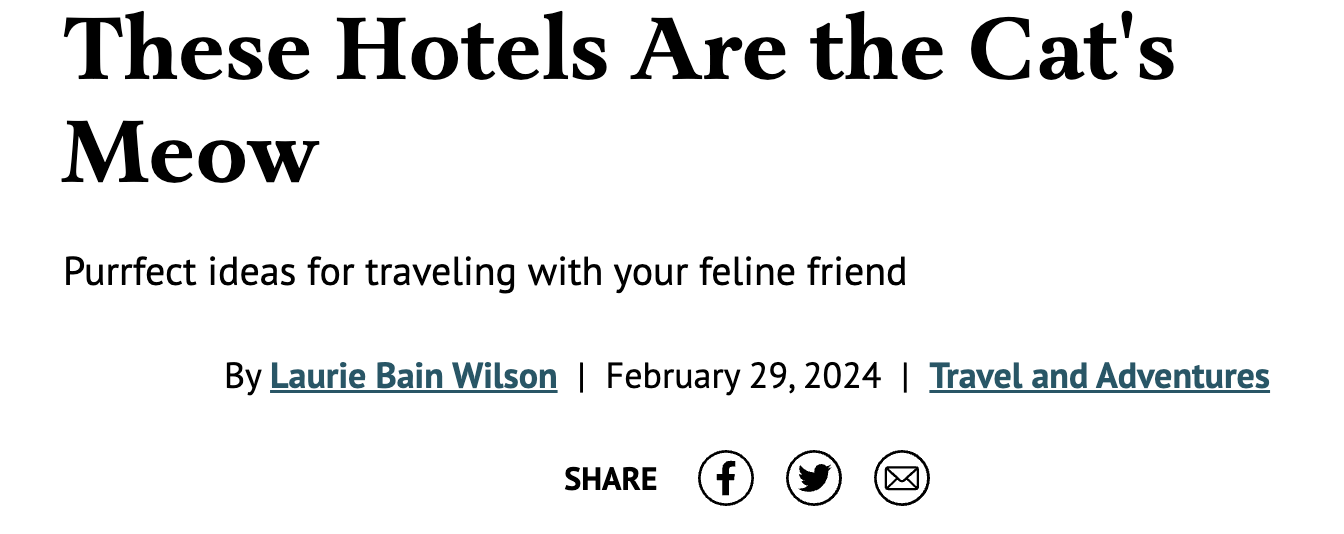 Caturday felid trifecta: Cat-friendly hotels; cat tour guides; cats ...