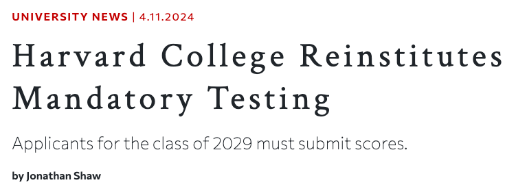 Harvard reinstates mandatory standardized tests – Why Evolution Is True