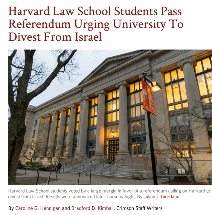 Harvard Law School students vote to divest, boycott, and sanction ...