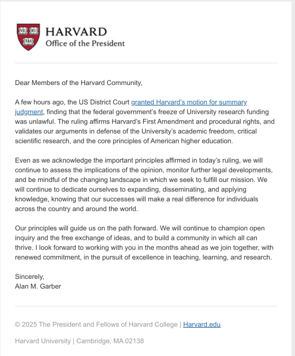 Harvard v. Trump: Harvard wins! (for now) – Why Evolution Is True