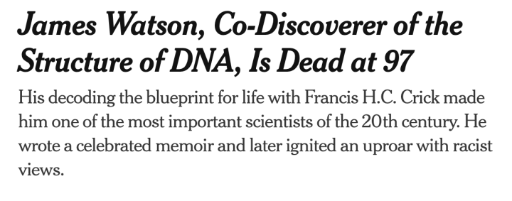 J. D. Watson dead at 97 – Why Evolution Is True